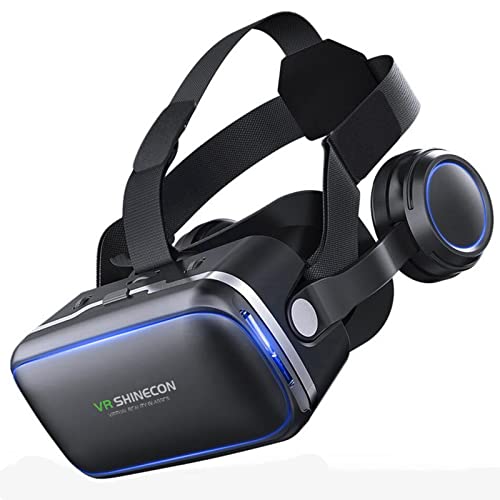 3D VR Glasses Virtual Reality Headset Goggles w/ Headphones for iPhone 14 13 12 11 Pro XR XS X 8 7 6S 6 Plus Samsung Galaxy S10 S9 S8 S7 S6 Edge + BLU Advance 5.2 A4 Vivo Go Dash XL X8 etc, Black