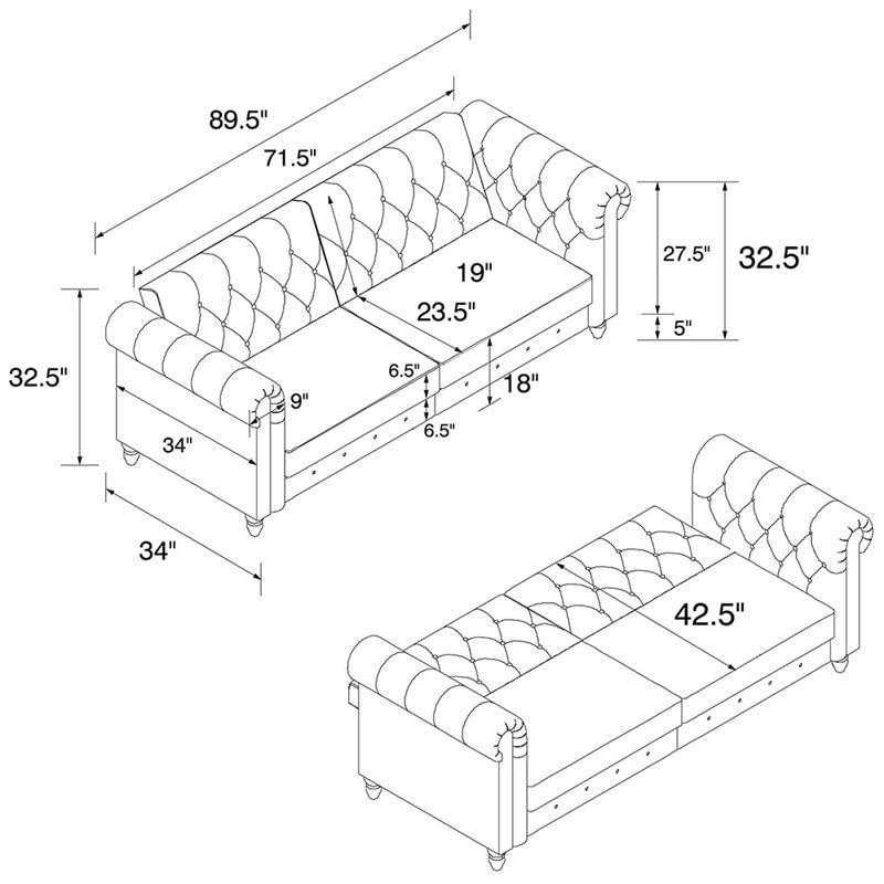 DHP Furini Tufted Sleeper Sofa in Green