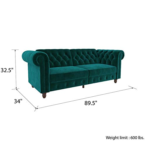 DHP Furini Tufted Sleeper Sofa in Green