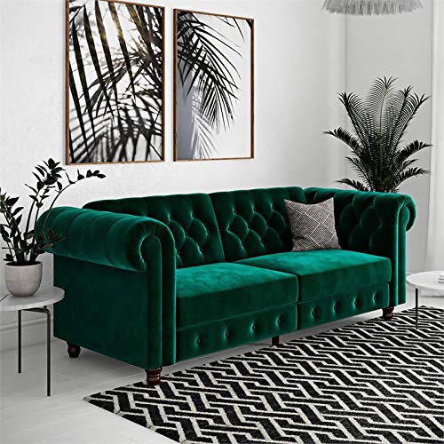 DHP Furini Tufted Sleeper Sofa in Green