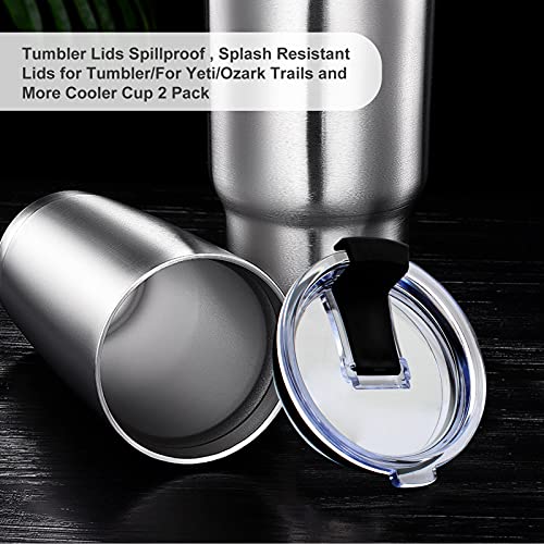 MJIYA Tumbler Lids Spillproof 20 oz, Splash Resistant Lids for Tumbler/For Yeti/Ozark Trails and More Cooler Cup (2 Pack, Transparent + Balck, 20 oz)