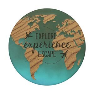 Explore Experience Escape | Turquoise World Map Travel Quote PopSockets PopGrip: Swappable Grip for Phones & Tablets