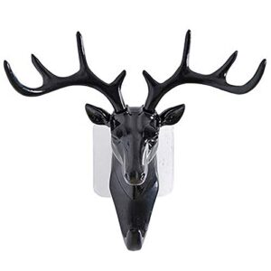 6.69"x7.28" black creative antler home decoration resin hook wallhook for key personality animal deer head free punch towels wall hook