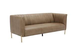 amazon brand – rivet frederick mid-century channel tufted leather sofa couch, 77.5"w, taupe