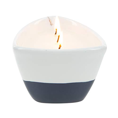 Pavilion Gift Company Life is Better 10 Oz Triple Wick Candle in Ceramic Boat Dish, Blue