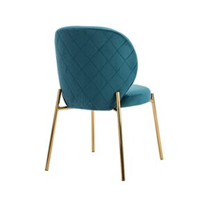 DAGONHIL Velvet Dining Chair,Upholstered Vanity Chairs with Golden Metal Leg,Set of 2(Teal Green)