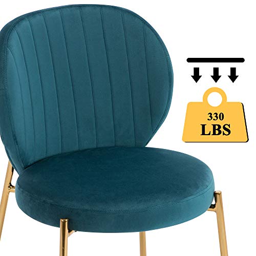 DAGONHIL Velvet Dining Chair,Upholstered Vanity Chairs with Golden Metal Leg,Set of 2(Teal Green)