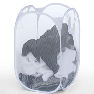 Topline Pop-Up Square Laundry Hamper, Durable Ventilated Mesh with Carry Handles (White)