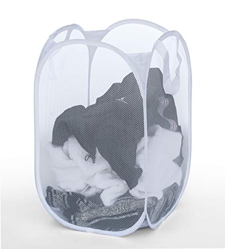 Topline Pop-Up Square Laundry Hamper, Durable Ventilated Mesh with Carry Handles (White)