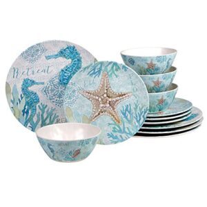 certified international beachcomber 12 piece melamne dinnerware set, service for 4