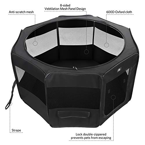 X-ZONE PET Portable Foldable Pet Dog Cat Playpen Crates Kennel/Premium 600D Oxford Cloth,Removable Zipper Top, Indoor and Outdoor Use (Small, Black)