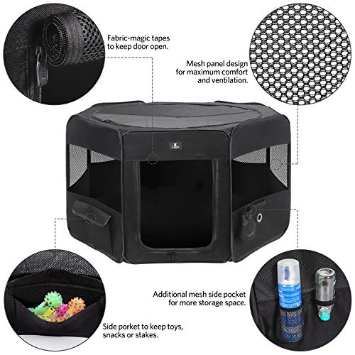 X-ZONE PET Portable Foldable Pet Dog Cat Playpen Crates Kennel/Premium 600D Oxford Cloth,Removable Zipper Top, Indoor and Outdoor Use (Small, Black)