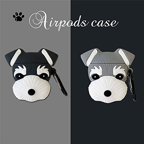 TOU-BEGUIN Wireless Charging Earphone Case Compatible with Airpods 1 & 2,Teens Girls Cute Cartoon Schnauzer Dog Design Soft Silicone Full Body Protective Skin Cover Accessories with Hook(Gray)