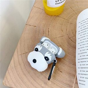 TOU-BEGUIN Wireless Charging Earphone Case Compatible with Airpods 1 & 2,Teens Girls Cute Cartoon Schnauzer Dog Design Soft Silicone Full Body Protective Skin Cover Accessories with Hook(Gray)