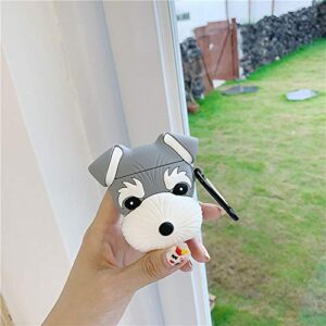 TOU-BEGUIN Wireless Charging Earphone Case Compatible with Airpods 1 & 2,Teens Girls Cute Cartoon Schnauzer Dog Design Soft Silicone Full Body Protective Skin Cover Accessories with Hook(Gray)