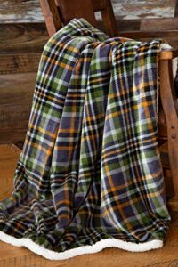 carstens orange sage striped plaid sherpa throw blanket 54" x 68"