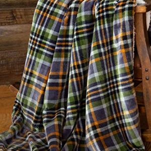 Carstens Orange Sage Striped Plaid Sherpa Throw Blanket 54" x 68"