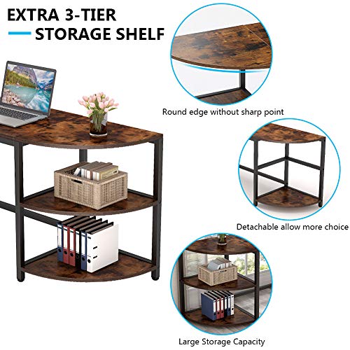 Tribesigns L-Shaped Desk with Corner Shelf, 74 inch Corner Computer Desk Study Writing Workstation with 3-Tier Reversible Storage Shelf for Home Office Use (Rustic Brown)