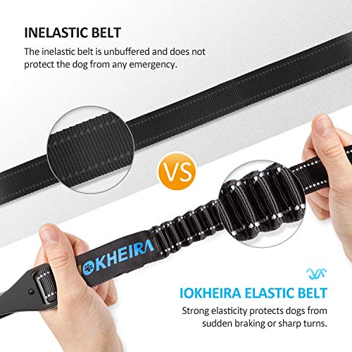 IOKHEIRA Dog Seat Belt 3-in-1 Car Harness for Dogs Adjustable Safety Seatbelt for Car Durable Nylon Reflective Bungee Fabric Tether with Clip Hook Latch & Buckle, Swivel Zinc Alloy Carabiner