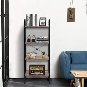 Tangkula Industrial Ladder Shelf, 4-Tier Retro Metal Frame Bookshelf, Multipurpose Bookcase Storage Organizer for Home Living Room Office, 4-Tier Ladder Shelves (Rustic Brown)