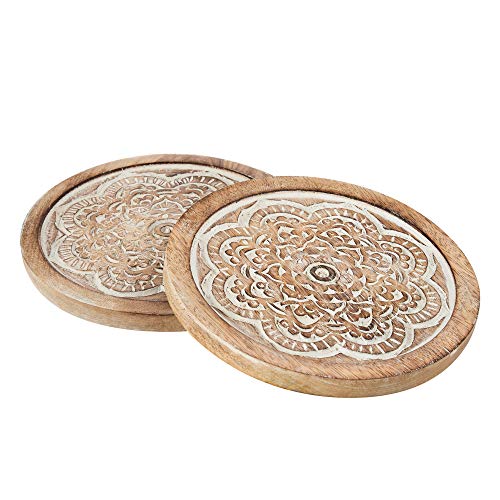 Set of 2 Wooden Trivets for Hot Dishes Pots and Pans Tea Pot Holders Nonslip Heat Resistant Kitchen Counter Accessories for Table Countertops (MD01) 8" Diameter Mandala Design