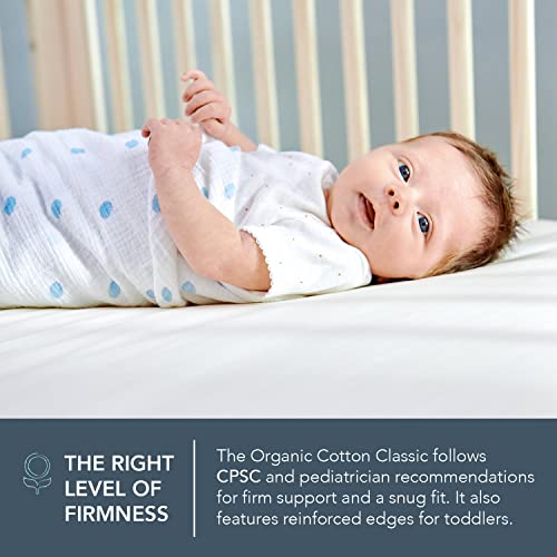 Naturepedic Organic Lightweight Classic Crib Mattress, 2-Stage Natural Mattress for Baby and Toddler Bed, Non-Toxic, 52" x 28"