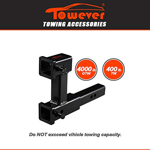 Towever 84131P Trailer 2 inches Dual Hitch Receiver Adapter Extender for Towing and Riser for Bicycle Rack, Extra Long Towing Accessories with Pin and Clip