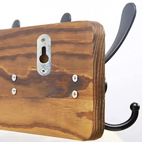 SKOLOO Rustic Wall Mounted Coat Rack: 16'' Hole to Hole, Pine Real Wood Plank Wall Coat Rack with 5 Triple Hooks, Farmhouse Coat Hanger Wall Mount for Hanging Backpack Jacket Coat Hat