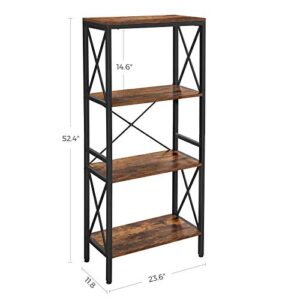 VASAGLE DAINTREE Bookshelf, Kitchen Shelf, Free Standing Shelf, Ladder Rack with 4 Open Shelves, for Kitchen, Office, Stable Steel Frame, Industrial Style, Rustic Brown and Black ULLS030B01