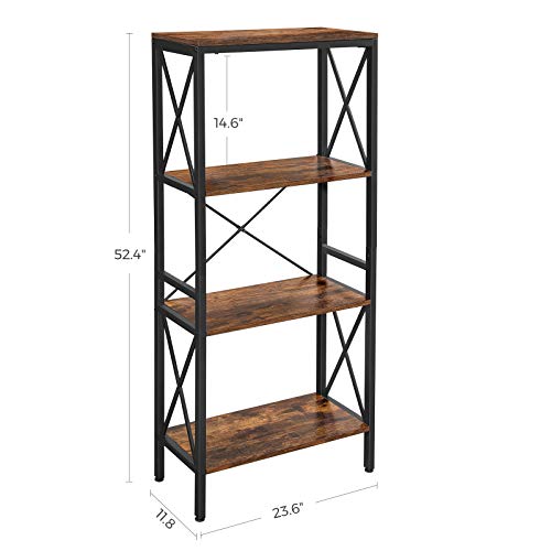 VASAGLE DAINTREE Bookshelf, Kitchen Shelf, Free Standing Shelf, Ladder Rack with 4 Open Shelves, for Kitchen, Office, Stable Steel Frame, Industrial Style, Rustic Brown and Black ULLS030B01