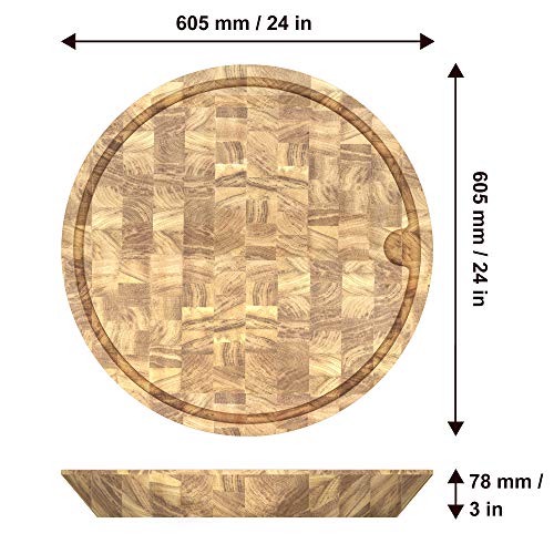 INTERBUILD REAL WOOD Heavy Duty Cutting Board (Butcher Block) with Juice Groove - 24" Round - Clear Oak