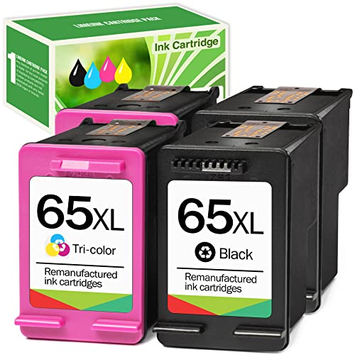 Limeink 4 Remanufactured Ink Cartridge Replacement for 65XL 65 XL High Yield for HP DeskJet 2600 2622 2652 2655 3700 3720 3722 3752 3755 Envy 5000 5052 5055 Printer AMP 100 Black and Color Combo Pack