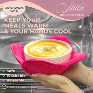 SHILA Bowl Snuggies, Multicolor Set of 5 Microwave-Safe Hot Bowl Holders to Keep Your Hands Cool and Your Food Warm, Polyester & Sponge Heat Resistant Dish Pads for Soup, Rice and Pasta Bowls