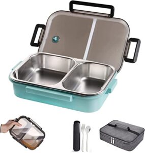 worthbuy stainless steel lunch container, 2 section design, keep foods separated, metal bento box with insulated lunch bag portable utensil, kids/women/adults, bpa-free(2nd generation,blue)