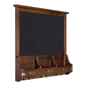 kate and laurel stallard decorative rustic wood home organizer with chalkboard, pockets, and key hooks, dark walnut brown