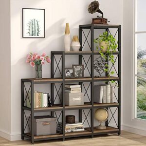 tribesigns 12 shelves bookshelf, industrial ladder corner bookshelf 9 cubes stepped etagere bookcase, rustic 5-tier display shelf storage organizer for home office (rustic brown)