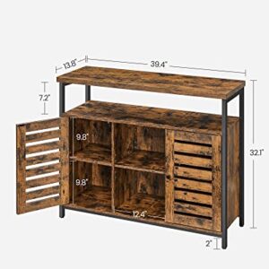 VASAGLE Buffet Cabinet, Sideboard Storage Cabinets with Compartments, Adjustable Shelves, Louvered Doors, 13.8 x 39.4 x 32.1 Inches, Rustic Brown and Black