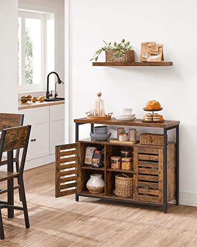 VASAGLE Buffet Cabinet, Sideboard Storage Cabinets with Compartments, Adjustable Shelves, Louvered Doors, 13.8 x 39.4 x 32.1 Inches, Rustic Brown and Black