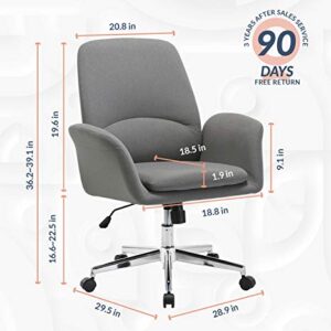 NOVIGO Upholstered Home Office Chair with Comfy Back Support for Conference Room Study Grey