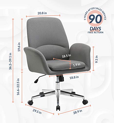 NOVIGO Upholstered Home Office Chair with Comfy Back Support for Conference Room Study Grey