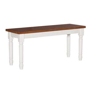 powell furniture linon willow wood dining bench in vanilla white and honey brown