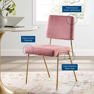 Modway Craft Performance Velvet Dining Side Chair, Gold Dusty Rose