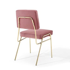 Modway Craft Performance Velvet Dining Side Chair, Gold Dusty Rose