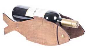 wooden fish shaped vintage decorative single bottle wine holder