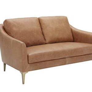 Amazon Brand – Rivet Alonzo Contemporary Leather Loveseat Sofa, 63.8"W, Cognac