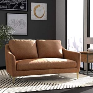 Amazon Brand – Rivet Alonzo Contemporary Leather Loveseat Sofa, 63.8"W, Cognac