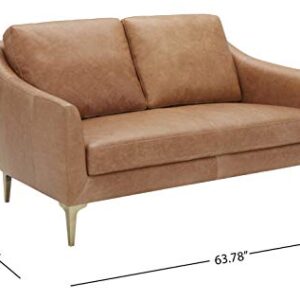 Amazon Brand – Rivet Alonzo Contemporary Leather Loveseat Sofa, 63.8"W, Cognac