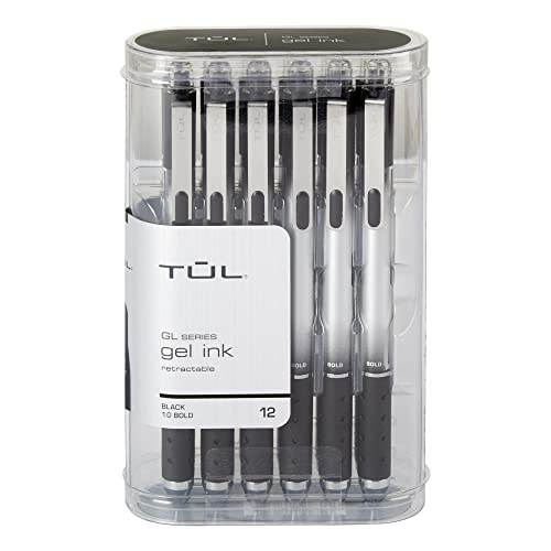 TUL® GL SeriesRetractable Gel Pens, Bold Point, 1.0 mm, Silver Barrel, Black Ink, Pack Of 12 Pens