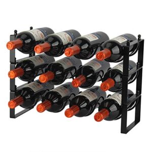 dreamideco 3 tier stackable wine rack, countertop cabinet wine holder storage shelf free standing bottles holder organizer - hold 12 bottles for kitchen pantry cabinet bar (metal, black)