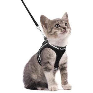 rabbitgoo cat harness and leash set for walking escape proof, adjustable soft kittens vest with reflective strip for cats, comfortable outdoor vest, black, s